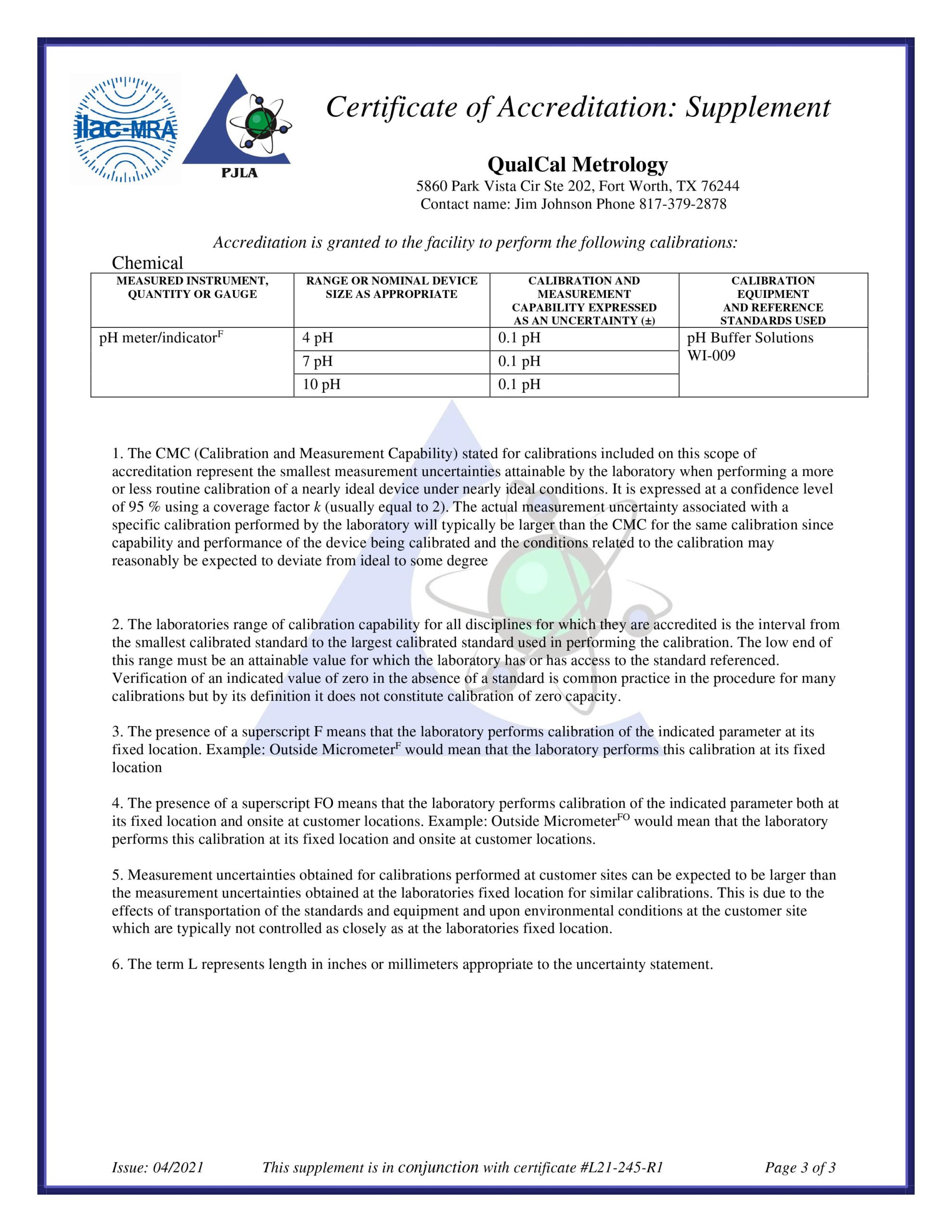 Certifications - QualCal Metrology